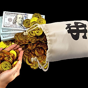 YAROMO 4 Pieces Robber Costume Set, Include Canvas Dollar Sign Money Bags Bandit Eye Mask Knit Beanie Cap for Halloween Cosplay Burglar Theme Party