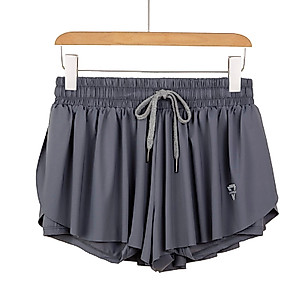 WittyRose 2 in 1 Flowy Athletic Shorts for Women Gym Yoga Workout Running Spandex Cute Comfy Skirt Sweat Skort Lounge Preppy Trendy Clothes Summer(S, Grey)