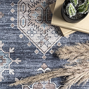 nuLOOM Finley Machine Washable Vintage Distressed Ultra Thin Area Rug, 5' x 8', Grey