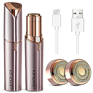 KRADAA Facial Hair Removal for Women: Painless Hair Removal Device - Portable Womens Facial Hair Remover for Face - Upper Lip Chin - USB Rechargeable Included 2 x Replacement Heads