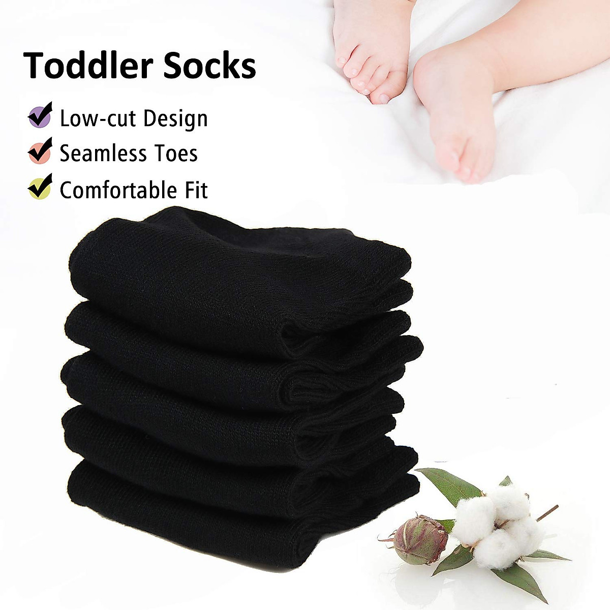 Tenpluszero Toddler Socks - 16 Pack Kids Low Cut Athletic Ankle Socks Baby Boys Girls Breathable Socks Bulk