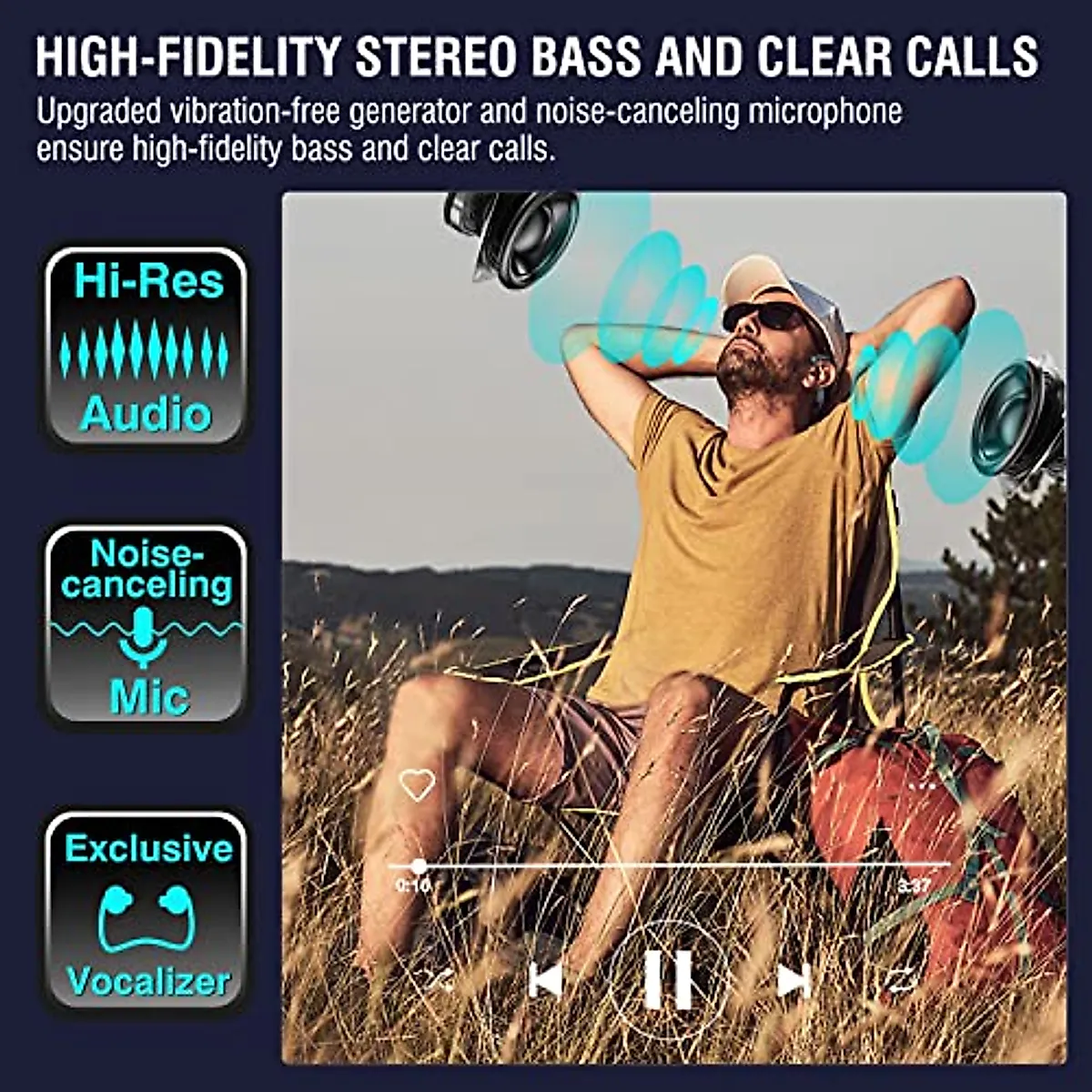 HCMOBI Bone Conduction Headphones, 2023 Upgraded Open-Ear Wireless Bluetooth Sports Headphones ...