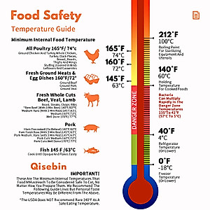 Qisebin Digital Meat Thermometers for Cooking Grilling - IPX7 Waterproof Instant Read Food Thermometer for Meat, Deep Frying, Baking, Outdoor & BBQ (Orange)