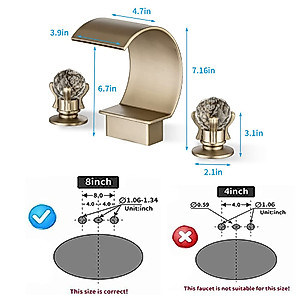 BANGPU Bathroom Sink Faucet 3 Hole Widespread Waterfall Bathroom Faucets with Crystals Handles Basin Mixer Tap 8-Inch High Arc Vanity Faucet with Supply Hose, Brushed Gold