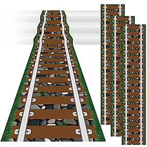 3 Pack 24 Inch x 10 ft Western Plastic Railroad Track Aisle Runner Party Decorations Cowboy Floor Carpet Runner Wild West Party Supplies Train Railroad Tablecloth for Birthday Party Favors