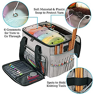 Crochet Organizer Bag, Large Yarn Knitting Bag for Knitting Project, Portable Crochet Storage Bag with Lid and Shoulder Strap, Tangle Free Yarn Tote for Crocheting Accessories, Gift for Wife Mom