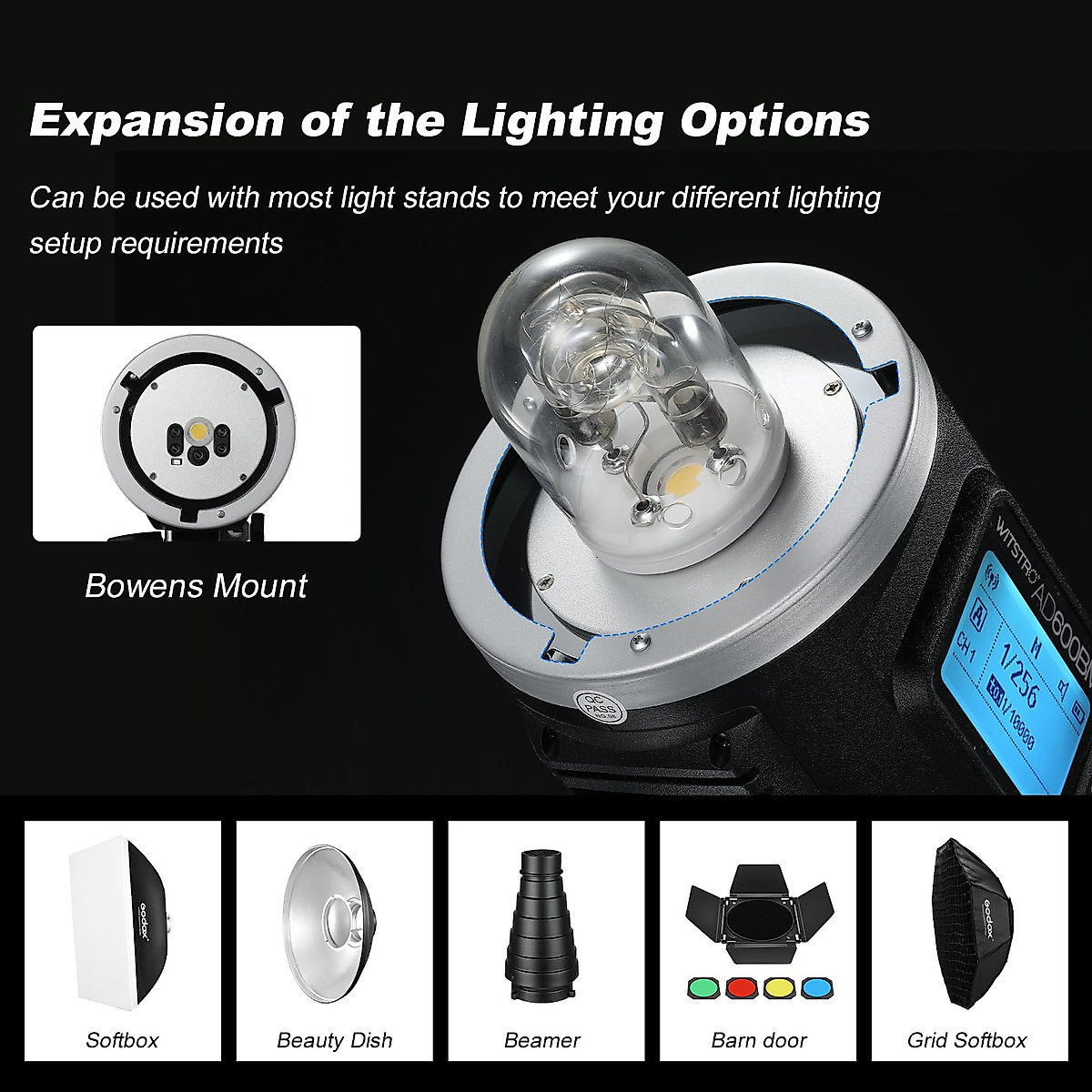 Godox AD600BM Bowens Mount 600Ws GN87 High Speed Sync Outdoor Studio Flash Strobe Monolight Light with 2.4G Wireless X System & 8700mAh Battery with 15x17cm Softbox & Filter & USB LED