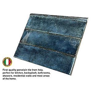 Scandiano Series Handmade Glossy 2.5x10 Subway Porcelain Wall Tile for Kitchen Backsplash, Bathroom Wall, Accent Wall, Fireplace Surround (Blue, Sample)