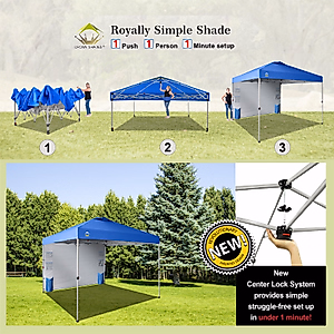 CROWN SHADES Canopy Tent 10x10 Pop Up Canopy Outdoor Shade with Pockets Sidewall, Easy Up Sun Shelter with One Person Set Up Center Lock, Portable Instant Camping Beach Canopy Tents, Blue