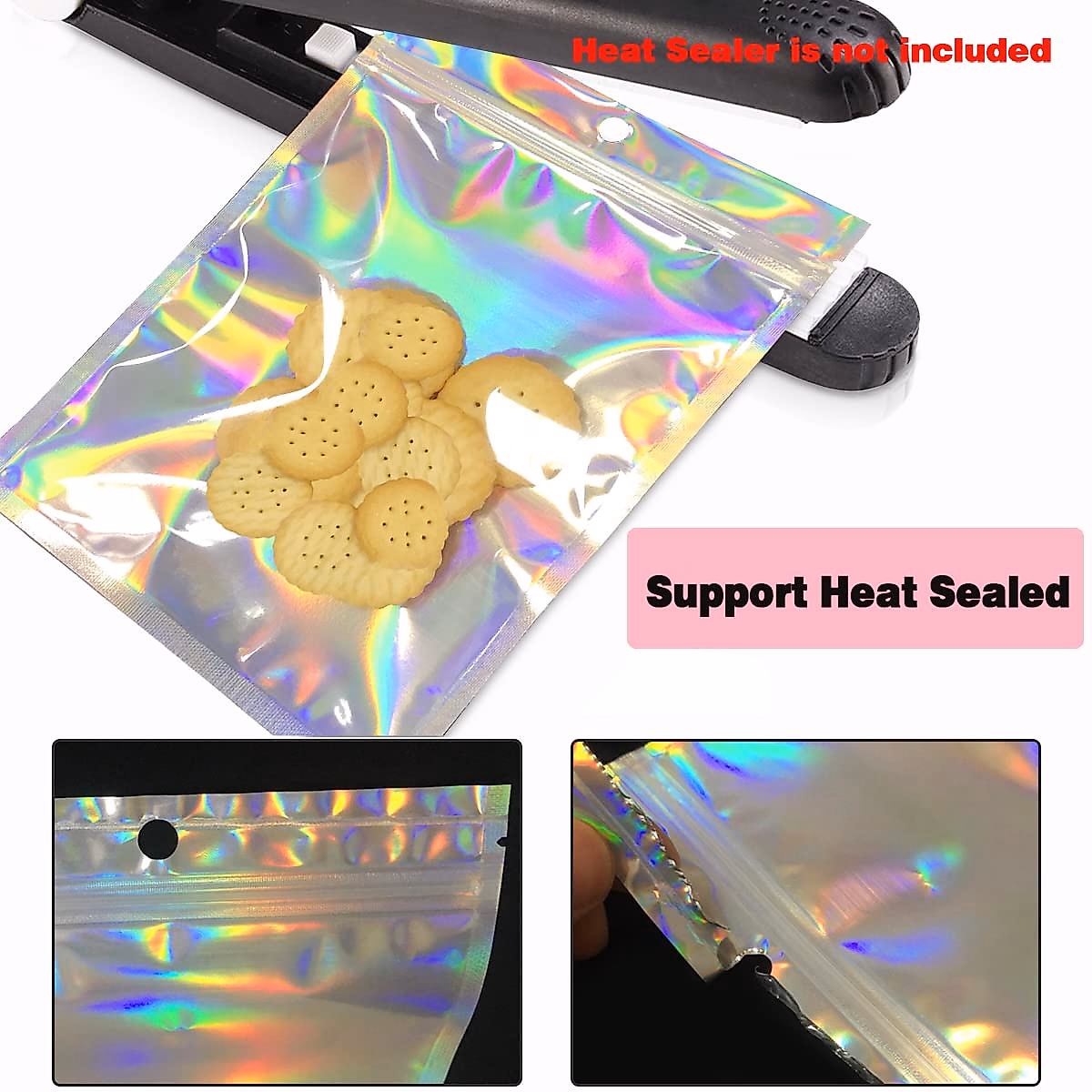 Trunple Smell Proof Bags & Resealable Foil Pouch Sample Bag [100 PCS ] Great for Party Favor Food Storage (Holographic Color) (6x9 Inch)
