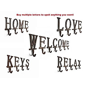 Handcrafted Nautical Decor Rustic Copper Cast Iron Letter U Alphabet Wall Hook 6"