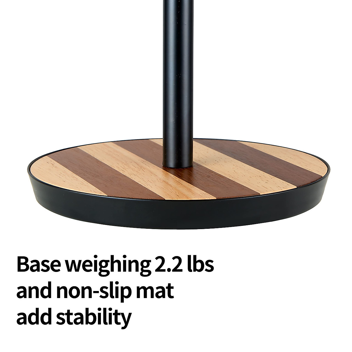 Paper Towel Holder, Paper Towel Holder Countertop with Heavy Weighted Multi-Color Wood Base for Standard or Jumbo-Sized Roll, Easy One-Handed Tear Standing Paper Towel Holders, Black