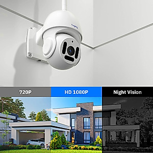 Hugolog PT Security Cameras, WiFi Cameras for Home Security 1080P HD, Outdoor Camera Waterproof,Motion Detection,2-Way Audio,Infrared Night Vision,USA Cloud Server/SD Card Slot, Compatible with Alexa