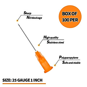 TIKAPLAS 25 Gauge 1 inch Luer Lock Dispensing Accessorie, Individual Packaged, Pack of 100