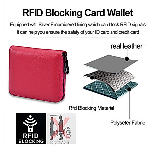 Genuine Leather Credit Card Holder Case RFID Card Wallet Travel Passport Wallet for Women 24 card slots (rose)