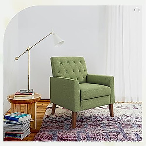 LUE BONA Avocado Green Linen Accent Chair 18.5" H, Button Tufted Armchair, Comfy Living Room Chair with Arms, Upholstered Modern Arm Chairs for Bedroom, Living Room