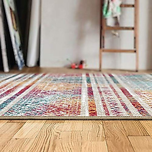 Antep Rugs Alfombras Non-Skid (Non-Slip) 6x9 Rubber Backing Moroccan Geometric Low Profile Pile Indoor Area Rugs (Multi, 6'7" x 9')