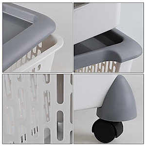 Neadas 3 Tier Stackable Storage Baskets with Wheels, Rolling Stackable Basket, Gray