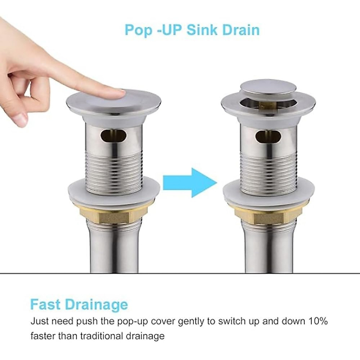 Pop Up Drain, Bathroom Pop Up Sink Drain, Brushed Nickel Bathroom Sink Stopper with Drain Hair Catcher Pop Up Drain, Bathroom Vanity Kitchen Sink with Overflow,PUD001L
