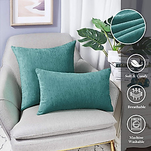 BRAWARM Chenille Throw Pillow Covers 20x20 Inches - Teal Chenille Pillow Covers Pack of 2, Solid Dyed Soft Chenille Pillow Cases for Couch Sofa Bed Home Decoration