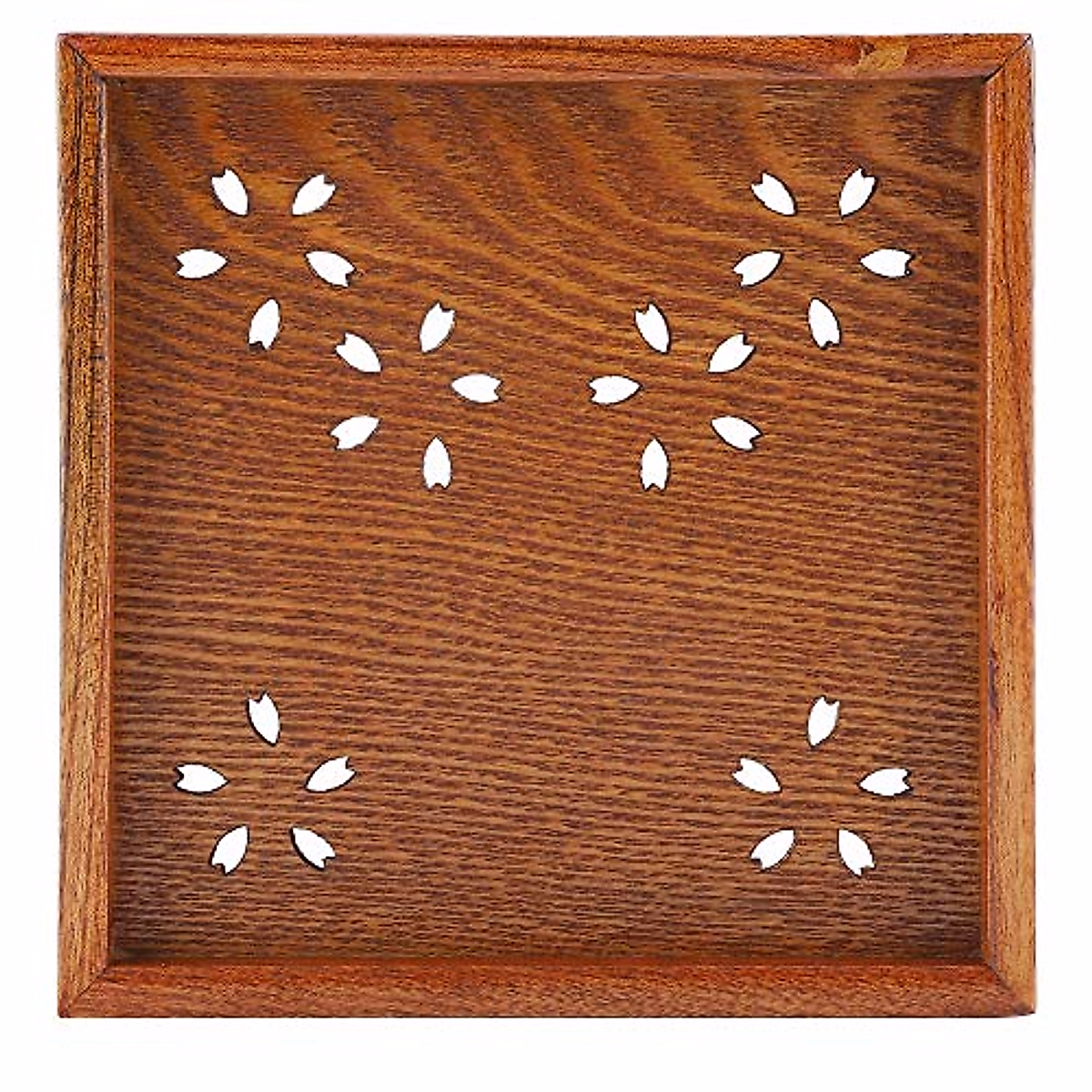 Wooden Tea Tray,Traditional Chinese Japanese Wooden Cherry Blossom Pattern Carved Hollow Square Tea Tray Coffee Fruit Snack Tray, widely Used in Restaurants, Home(18*18cm)
