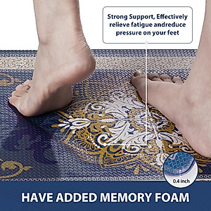 FRAMICS Boho Kitchen Rugs and Mats Sets of 2 Anti-Fatigue Kitchen Mats for Floor Memory Foam Cushioned Non Slip Kitchen Mats PVC Waterproof Kitchen Rugs for Sink Laundry Hallway Standing