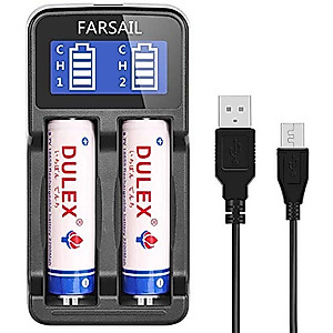 FARSAIL LCD Universal 18650 Battery Charger for 3.7V Li-ion Rechargeable Batteries 18650 18490 18350 17670 17500 16340(RCR123A) 14500 and Ni-MH Ni-CD Rechargeable AA AAA Batteries