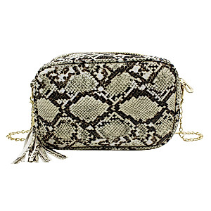 RARITYUS Women Girls Snakeskin Crossbody Purse Shoulder Bag with Fashion Cute Tassels Adjustable Strap for Women Teen Girls