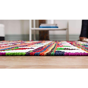 Unique Loom Chindi Trellis Collection Modern, Geometric, Bright Colors, Southwestern Area Rug (9' 0 x 12' 0 Rectangular, Multi/Ivory)