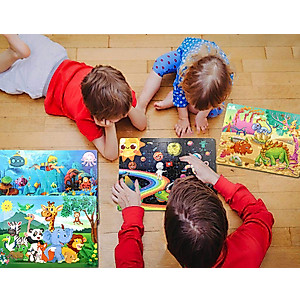 Puzzles for Kids Ages 4-8, 4 Pack Wooden Jigsaw Puzzles 60 Pieces Animal Dinosaur Puzzle Preschool Educational Learning Toys Set for Boys and Girls
