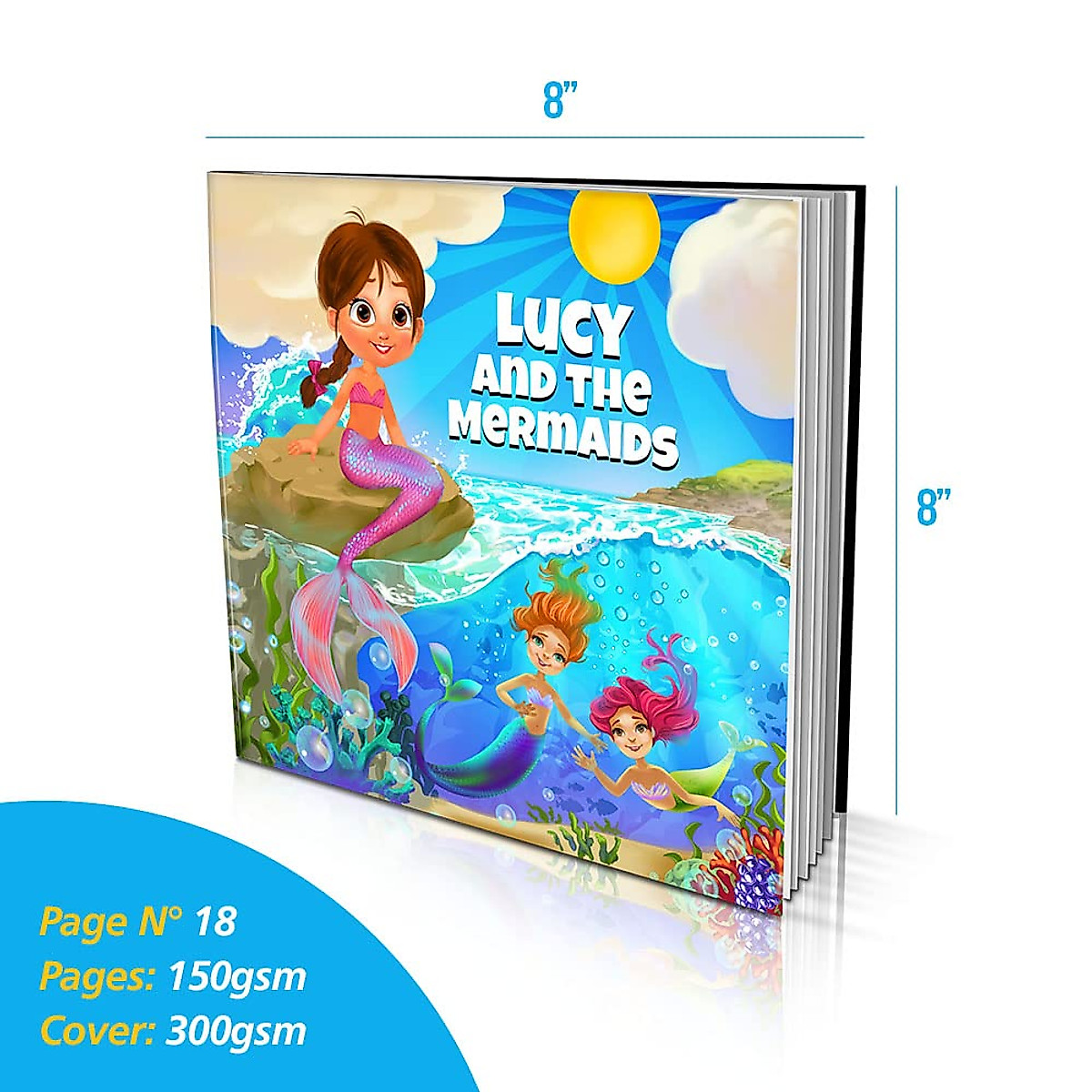 Personalized Story Book by Dinkleboo - "The Mermaids" - For Kids Ages 0-8 Years Old - A Story About Your Daughter or Son Meeting New Magical Friends - Smooth Satin Paper - In Soft Cover (8"x 8")