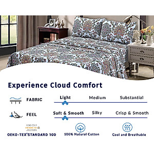 Cotton Alley 300 Thread Count Full Size Sheets Set - 100% Cotton 4 Pcs Sheets Bed Set, 1 Fitted Sheet, 1 Flat Sheet and 2 Pillowcases, Full Size Sheets Fitted Up to 16" Mattress