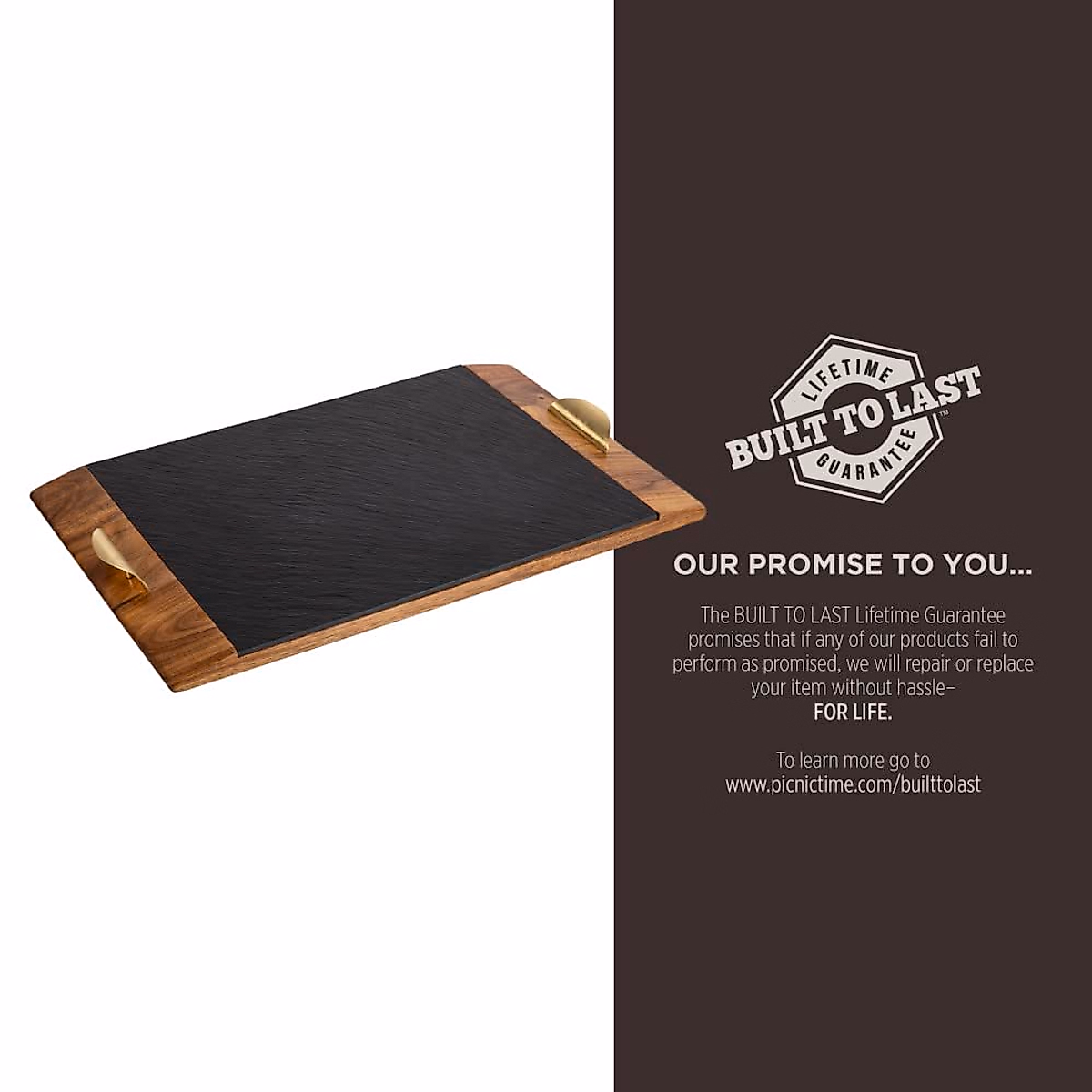 PICNIC TIME Disney Winnie The Pooh Covina Acacia and Slate Serving Tray, Charcuterie Board Set, Cheese Board, (Acacia Wood & Slate Black with Gold Accents)