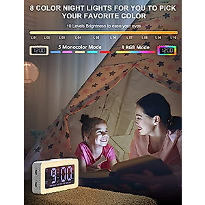 Umedo Alarm Clock for Bedrooms Dual Alarm Clocks 8 RGB Night Lights, 3 Mode Mirror Clock, USB Port, 8 White Noise, 7 Wake-Up Sounds, 16 Level Volume, 0%-100% Dimmable, Bedside Clock for Kids & Adult