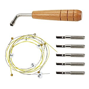 FarBoat 7Pcs Lyre Harp String, 7pcs Tuning Pins, Tuning Wrench, Instrument Tools Kit for Lyre Harp Harpsichord Dulcimer Zither Stringed Instrument
