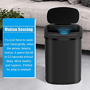HGS 13 Gallons Trash Can Garbage Bin Stainless Steel Garbage Can Automatic Sensor Touch Free Waste Bins 50 L High-Capacity for Bathroom Bedroom Home Office, Black