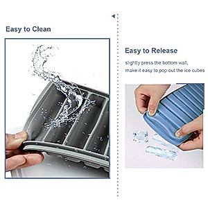 Silicone Narrow Ice Stick Cube Trays with Lids, Easy Push and Pop Out Material, Ideal for Sports and Water Bottles,Blue and Gray