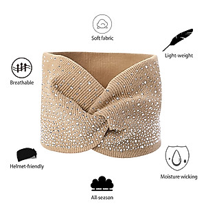 Sparkly Crystal Bling Fancy Headbands with Stretchy Elastic Head Wraps and Turban Scarf for Black Women - 3 Pcs