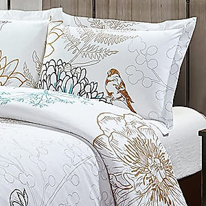 Style Quarters Queen Duvet Cover, 100% Cotton Percale Bird Style Duvet Cover 3 Pieces Duvet Cover Queen, White Duvet Cover Queen with 1 Duvet Cover and 2 Pillow Shams(Queen)