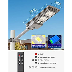 300W Solar Street Light, Briignite Solar Street Lights Outdoor Dusk to Dawn, Remote Control 6000K Outdoor Solar Lights with Motion Sensor, IP65 Solar Outdoor Lights Waterproof for Driveway Barn, 2Pack