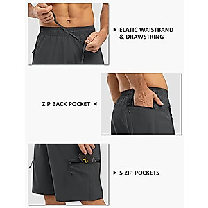 TBMPOY Men's Hiking Shorts with 5 Zip Pockets 9'' Lightweight Outdoor Work Athletic Short for Men Travel Running Dark Grey XXL