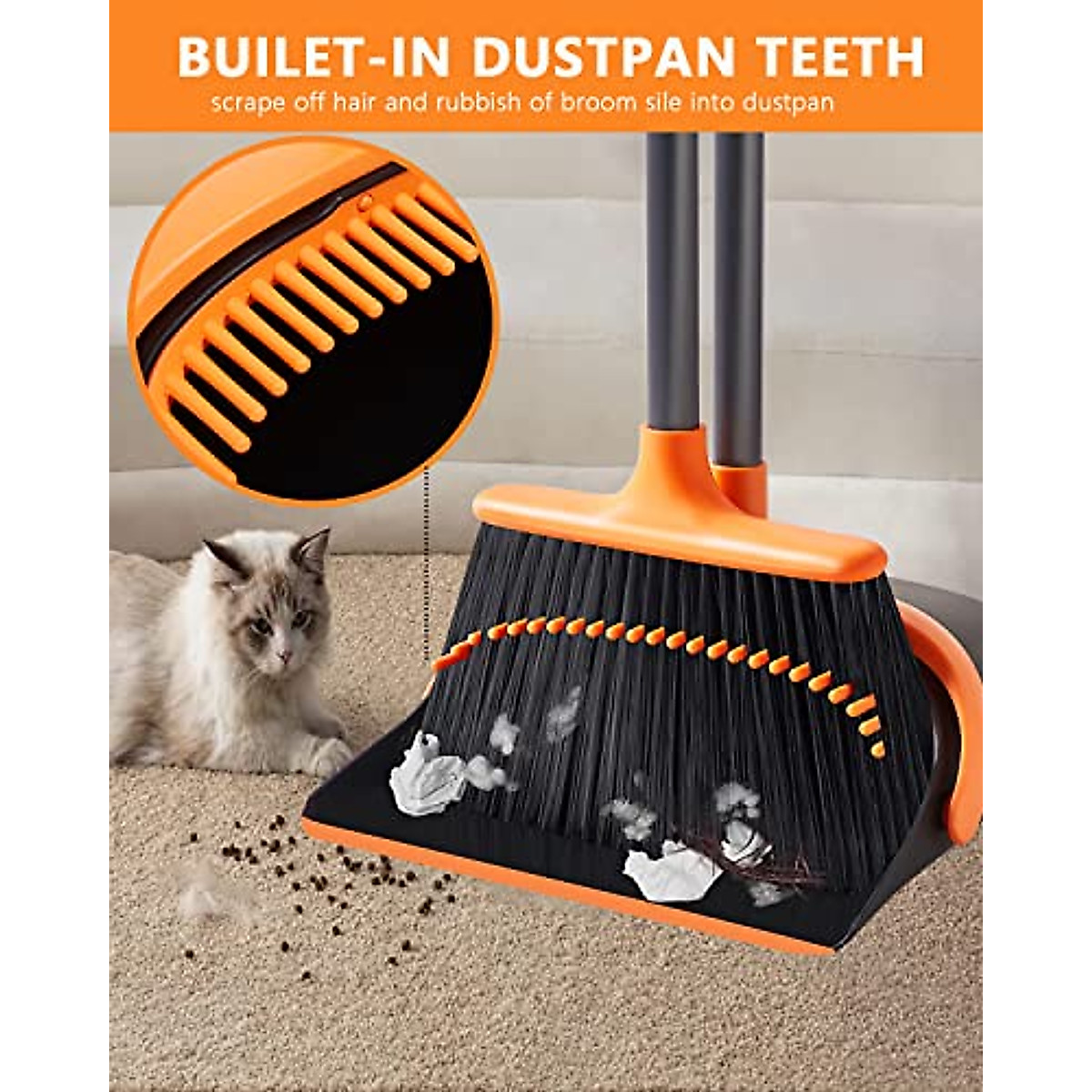 Broom and Dustpan Set, Broom and Dustpan, Broom and Dustpan Set for Home, Upgrade 52" Long Handle Broom with Stand Up Dustpan Combo Set for Office Home Kitchen Lobby Floor Use, Dust pan and Broom Set