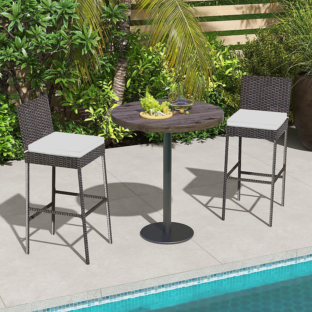 Tangkula Set of 2 Patio Wicker Barstools, Outdoor Bar Height Chair w/Soft Seat Cushion & Cozy Footrest, Heavy-Duty Metal Frame, 400 lbs Max Load, Mix Brown Rattan Bar Chair for Backyard, Balcony