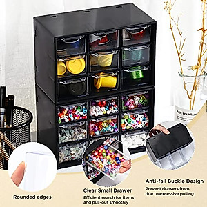 4 Pack Desktop Storage Organizer with 9 Drawers Craft Organizer with Mini Drawers Plastic Organizers and Storage Drawers for Craft Art Jewelry Cosmetics Sewing Supplies Storage (Black)
