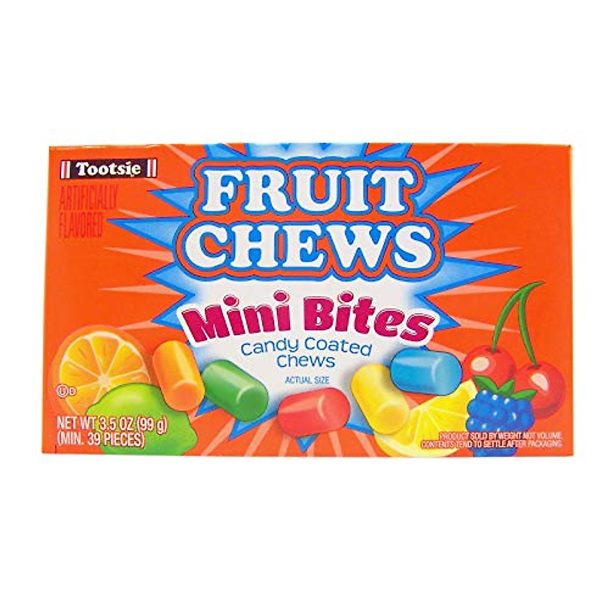 Fruit Chews Mini Bites Candy Coated Chews Movie Theater Box, 3.5 oz (Case of 12)