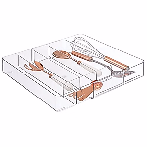 mDesign Adjustable, Expandable Plastic Kitchen Cabinet Drawer Storage Organizer Tray - for Storing Organizing Cutlery, Spoons, Cooking Utensils, Gadgets - Clear