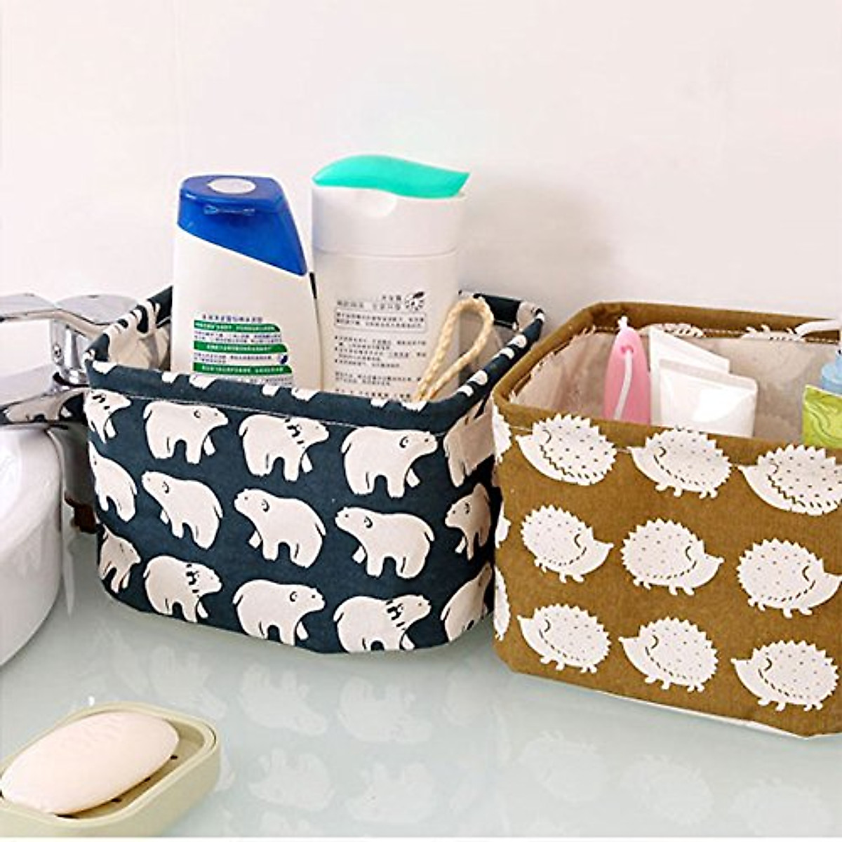 Collapsible Storage Bins Basket Organizers Canvas Bag Foldable Storage BinsToy Organizer for Nursery Storage, Kid's Toy & Laundry, Gift Baskets,Pack of 4