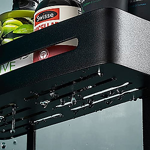 Kuyang Over the Door Shower Caddy Hanging 2-Tier Shower Organizer, Rustproof Aluminum Shower Shelf with Adhesive (No Drilling), Bathroom Storage Rack with Hook and Basket