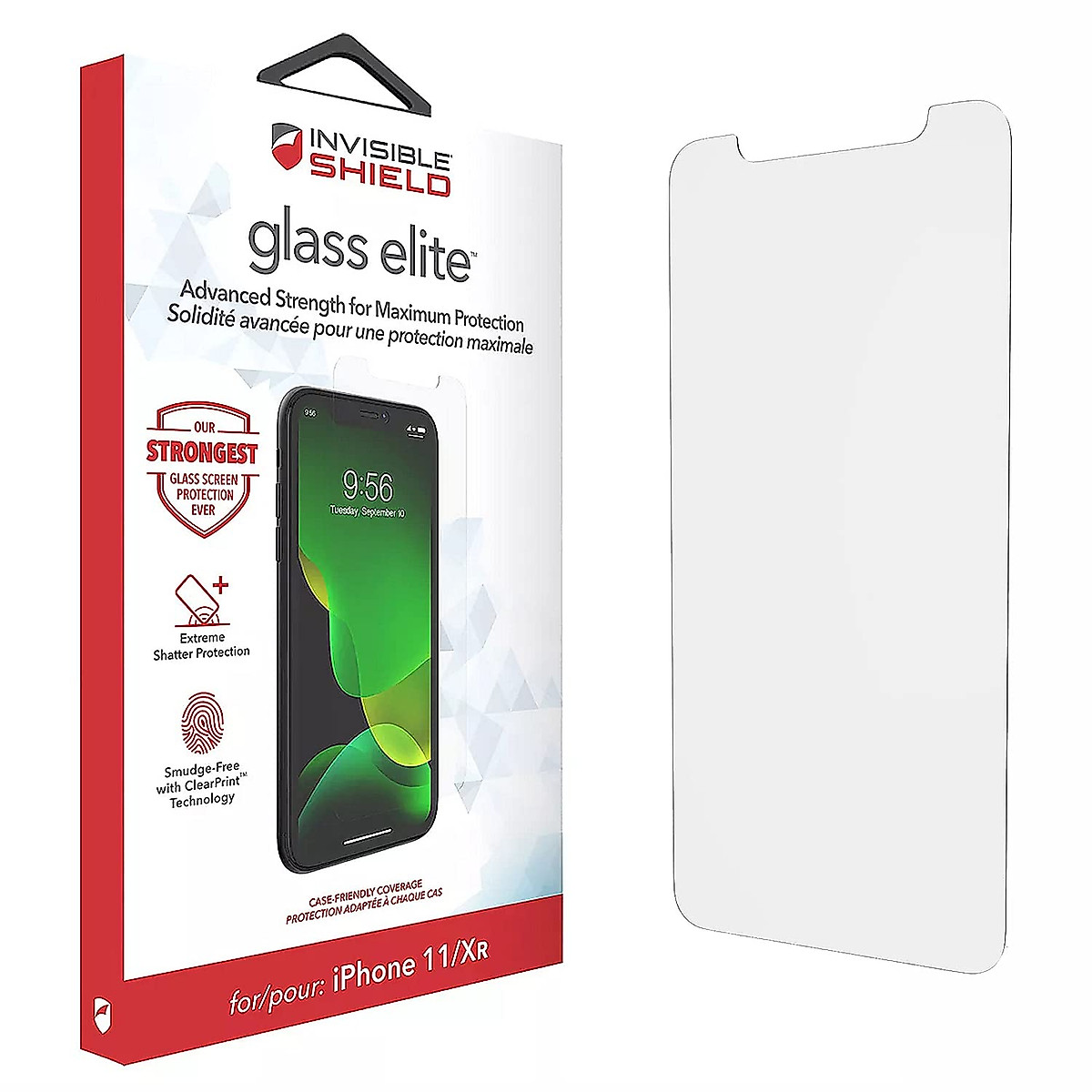 ZAGG InvisibleShield Elite Screen Protector for iPhone 11 and XR – Strongest Tempered Glass and Smudge-Free ClearPrint