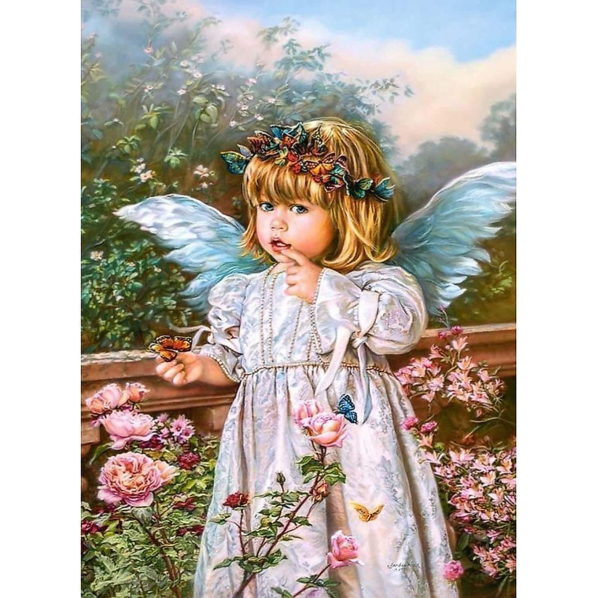 5D Diamond Painting Angel by Number Kits, Full Round Diamond Art Kits Adults Beginner Diamond Painting, Embroidery Rhinestone Cross Stitch Mosaic Paintings Arts Craft for Home Wall Decor 30X40cm